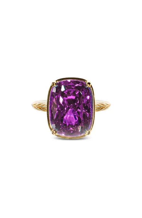 Sterling Forever Elongated Cushion-cut Cubic Zirconia Cocktail Ring - Gold/amethyst