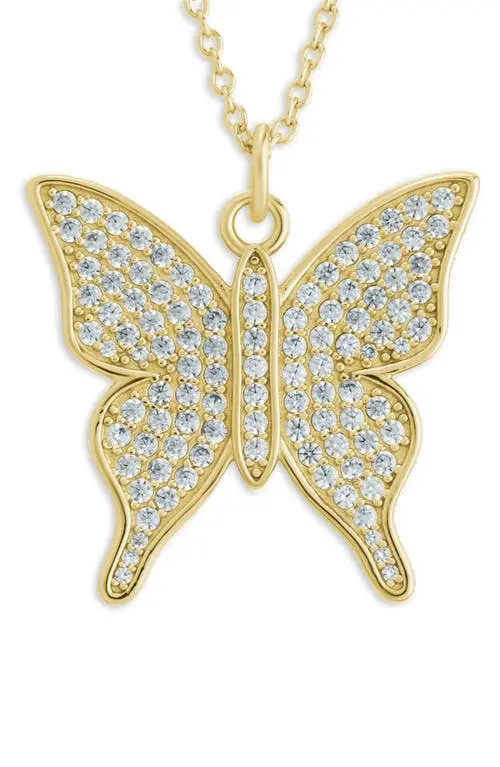 Sterling Forever Pavé Butterfly Pendant Necklace - Gold