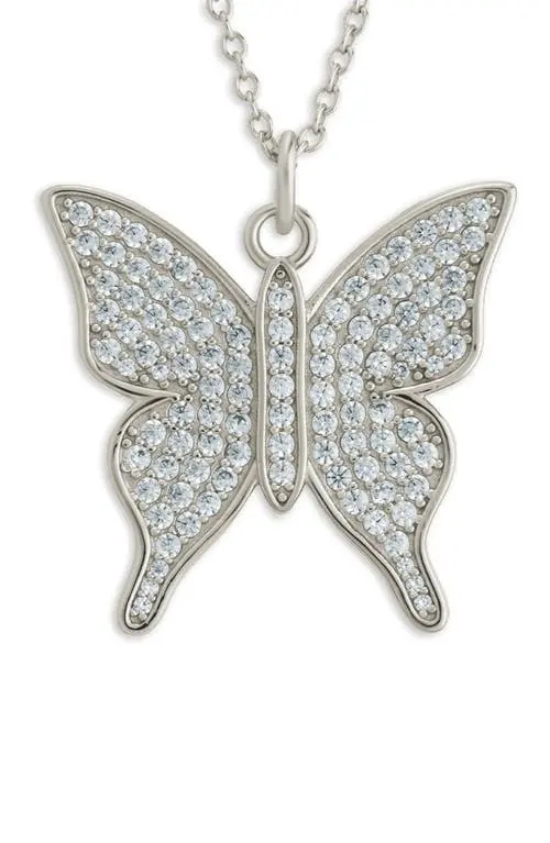 Sterling Forever Pavé Butterfly Pendant Necklace - Silver