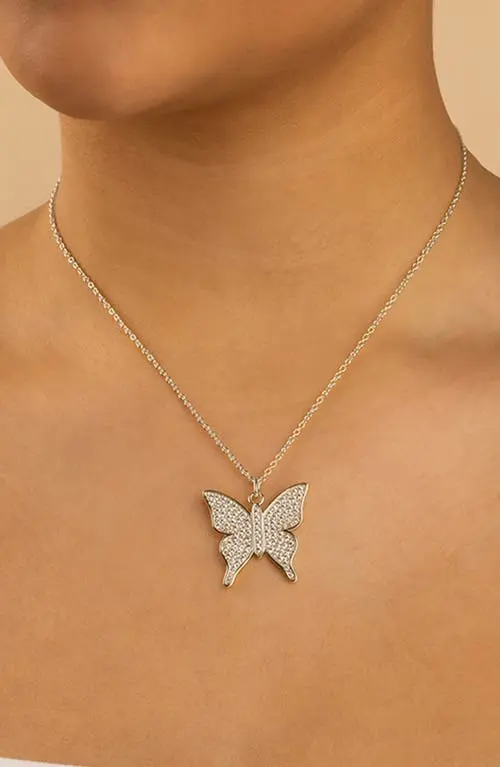 Sterling Forever Pavé Butterfly Pendant Necklace - Silver