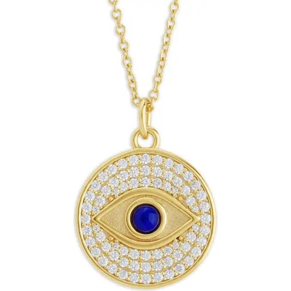 Sterling Forever Pavé Evil Eye Pendant Necklace - Gold