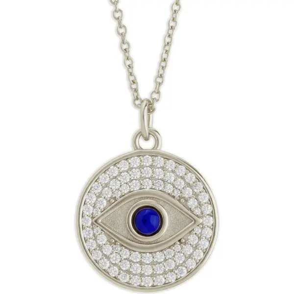 Sterling Forever Pavé Evil Eye Pendant Necklace - Silver
