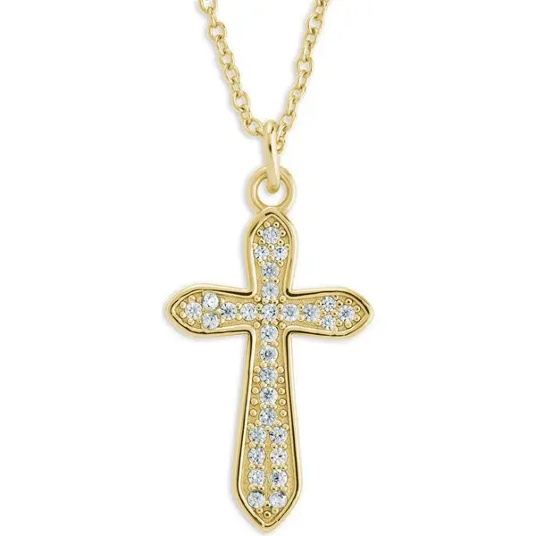 Sterling Forever Pavé Cubic Zirconia Cross Pendant Necklace - Gold