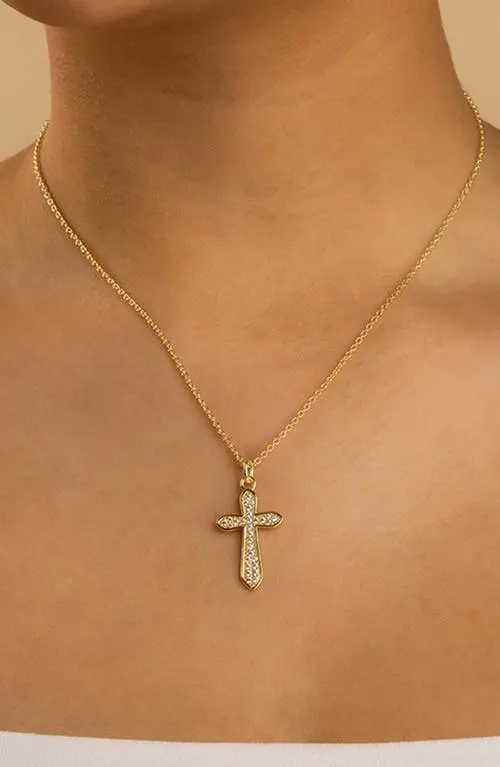 Sterling Forever Pavé Cubic Zirconia Cross Pendant Necklace - Gold