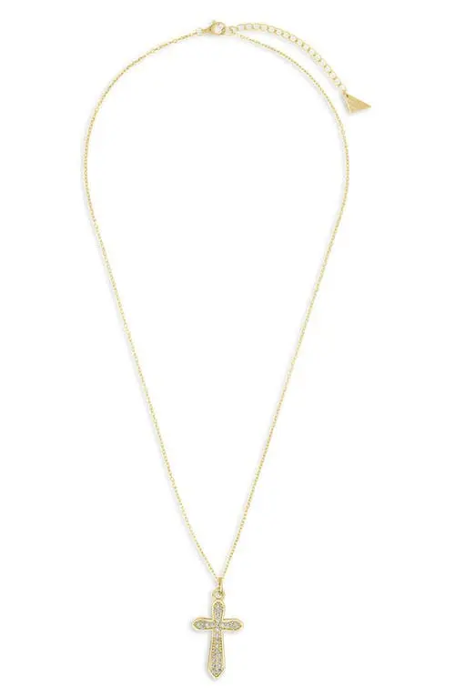 Sterling Forever Pavé Cubic Zirconia Cross Pendant Necklace - Gold