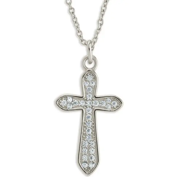 Sterling Forever Pavé Cross Pendant Necklace - Silver