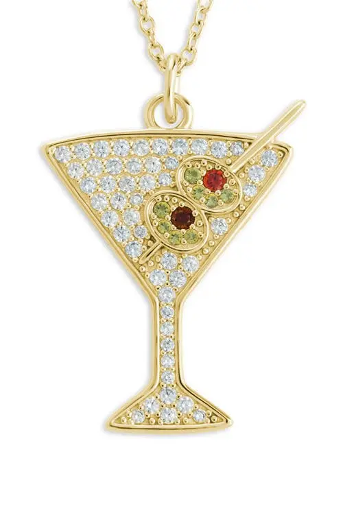 Sterling Forever Pave Martini Pendant Necklace - Gold