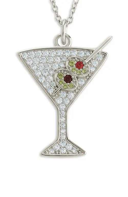 Sterling Forever Pave Martini Pendant Necklace - Silver
