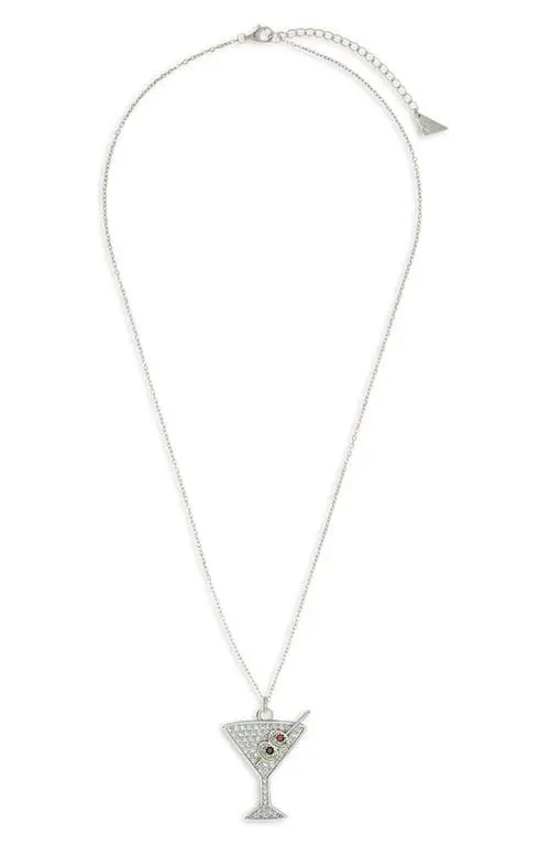 Sterling Forever Pave Martini Pendant Necklace