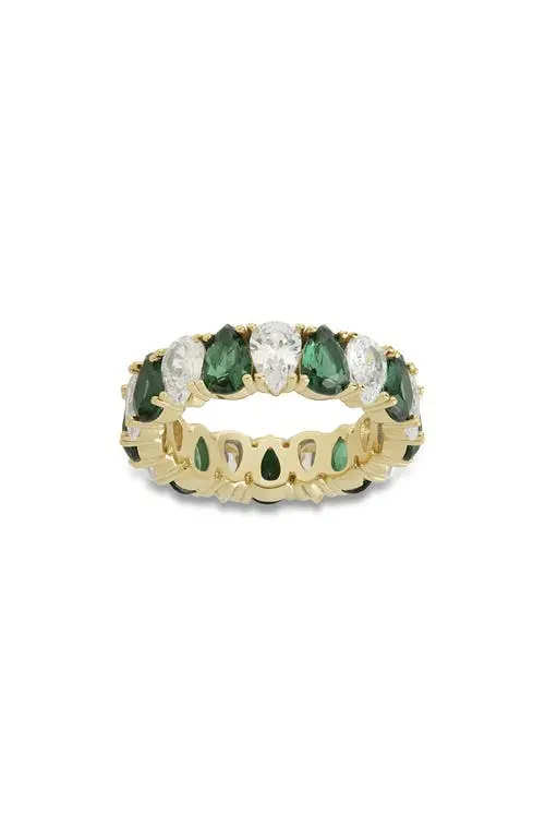Sterling Forever Pear Cubic Zirconia Eternity Ring - Gold/emerald