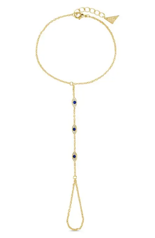 Sterling Forever 14k Plated Cubic Zirconia Hand Chain With Evil Eye Motifs - Gold