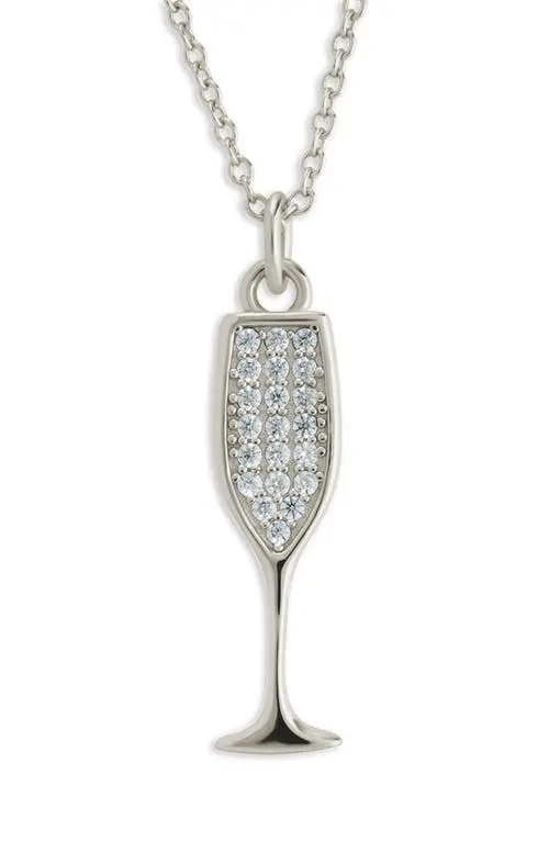 Sterling Forever Champagne Flute Pendant Necklace With Cubic Zirconia - Silver