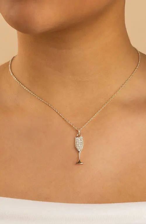 Sterling Forever Champagne Flute Pendant Necklace With Cubic Zirconia - Silver