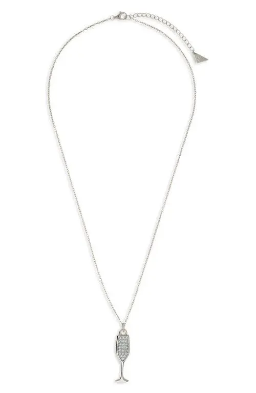 Sterling Forever Champagne Flute Pendant Necklace With Cubic Zirconia - Silver