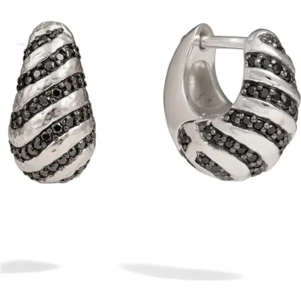 AWE INSPIRED Sculptural Tiger Stripe Pavé Black Spinel Huggie Earrings In Or - Sterling Silver