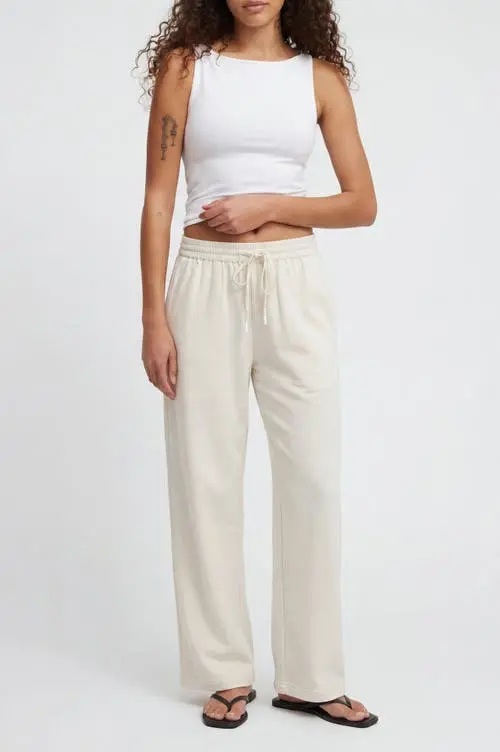 SOLOMON & SAGE Cotton Wide Leg Drawstring Trousers - Cream