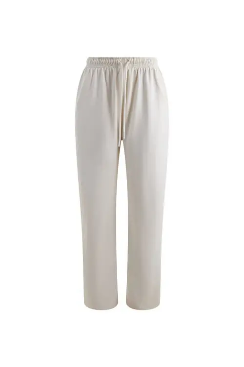 SOLOMON & SAGE Cotton Wide Leg Drawstring Trousers - Cream