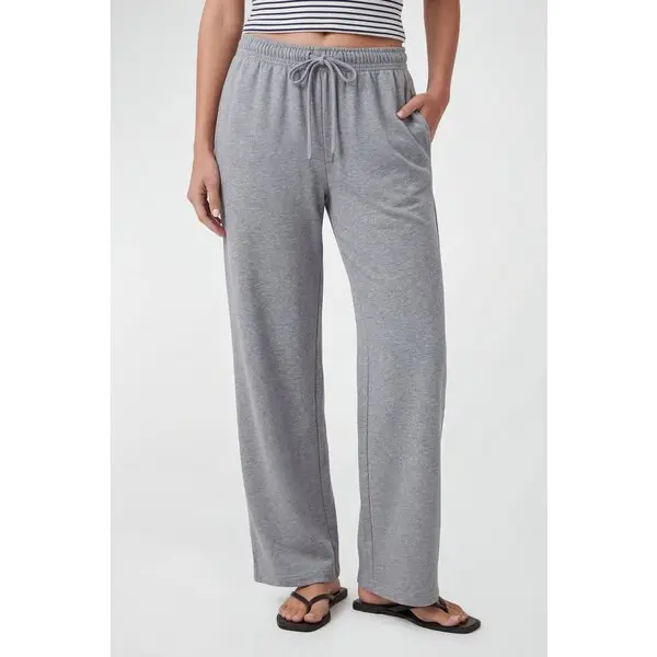 SOLOMON & SAGE Cotton Wide Leg Drawstring Trousers - Heather Gray