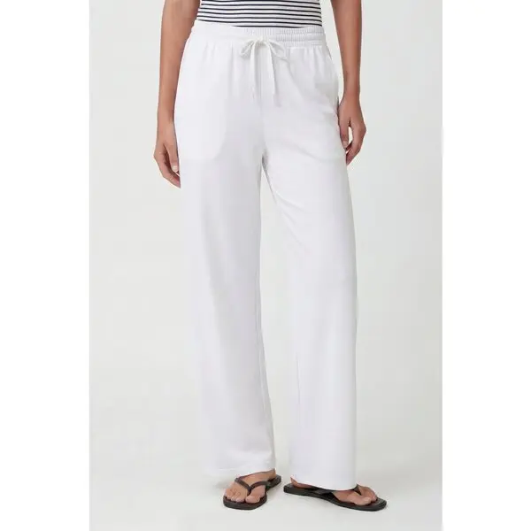 SOLOMON & SAGE Cotton Wide Leg Drawstring Trousers - White