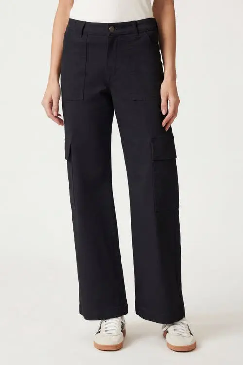 SOLOMON & SAGE High Waist Wide Leg Cargo Pants - Black