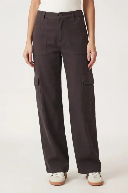 SOLOMON & SAGE High Waist Wide Leg Cargo Pants - Dark Brown