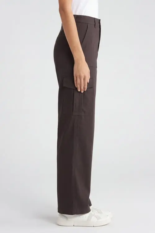 SOLOMON & SAGE High Waist Wide Leg Cargo Pants - Dark Brown