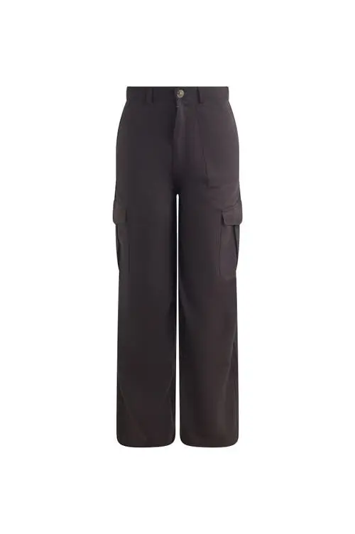 SOLOMON & SAGE High Waist Wide Leg Cargo Pants - Dark Brown