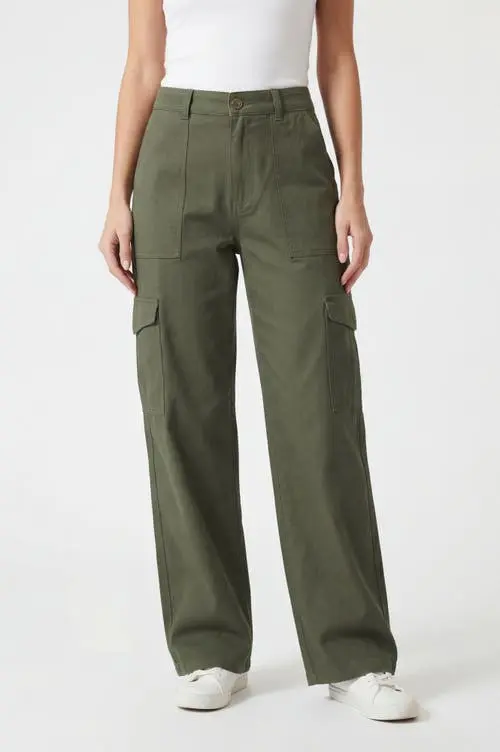 SOLOMON & SAGE High Waist Wide Leg Cargo Pants - Green