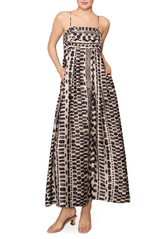 MELLODAY Mixed Print Satin Maxi Dress - Bone Black