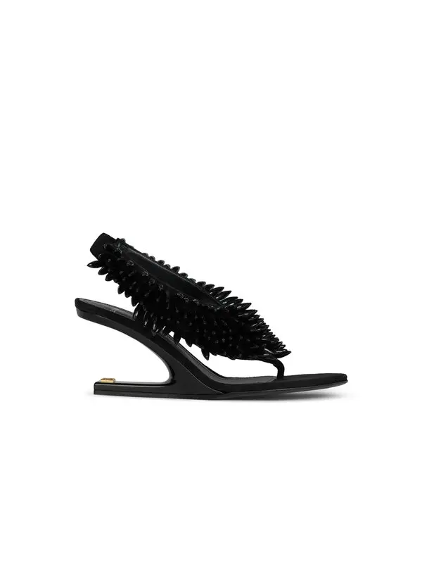 Balmain No Wedge Beaded Suede Sandals