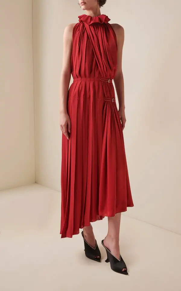 LANVIN Asymmetrical Pleated Midi Dress