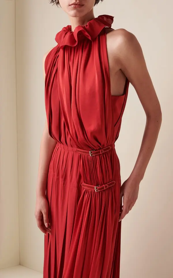 LANVIN Asymmetrical Pleated Midi Dress