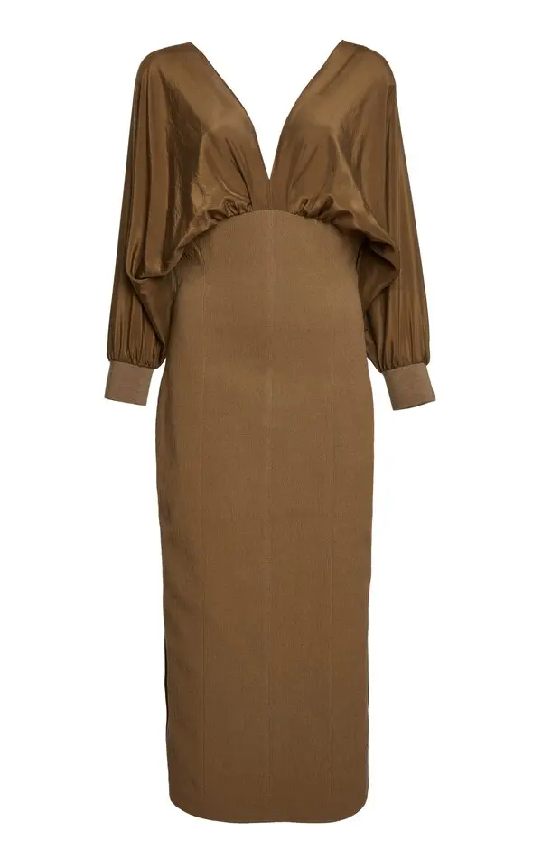LANVIN V-neck Bi-material Midi Dress