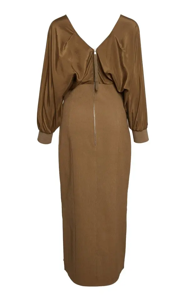 LANVIN V-neck Bi-material Midi Dress