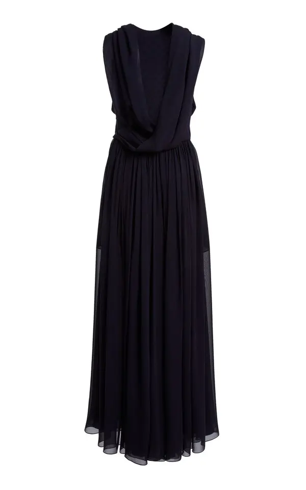 LANVIN Embroidered Draped Panel Silk Gown