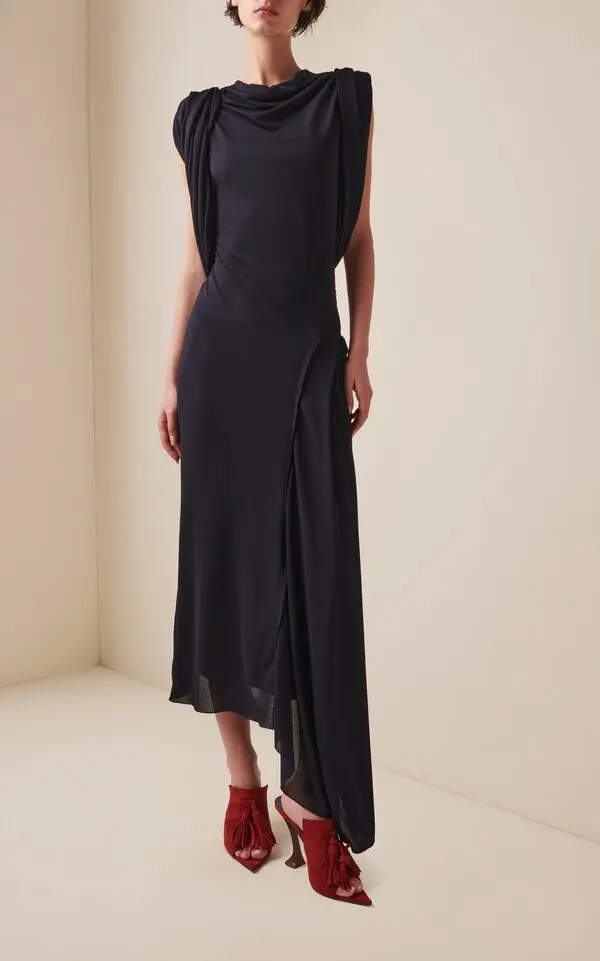 LANVIN High Neck Draped Maxi Dress