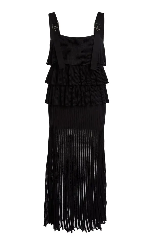 LANVIN Layered Pleated Cotton-silk Midi Dress