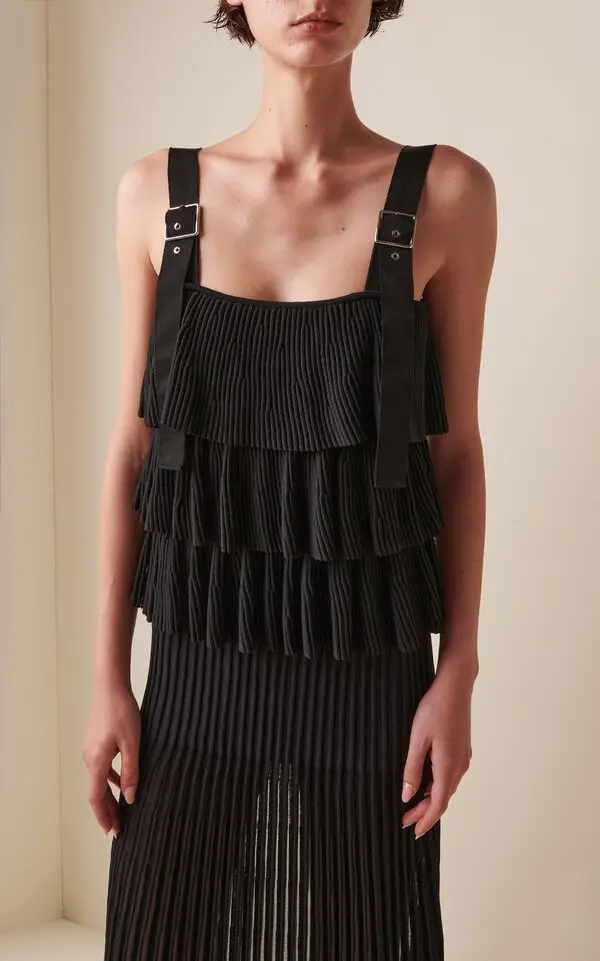 LANVIN Layered Pleated Cotton-silk Midi Dress