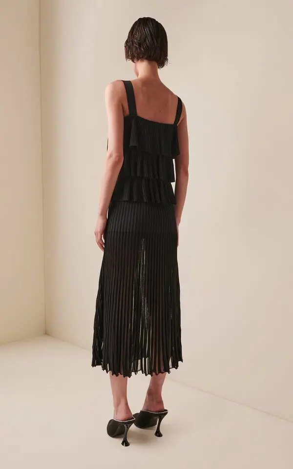 LANVIN Layered Pleated Cotton-silk Midi Dress