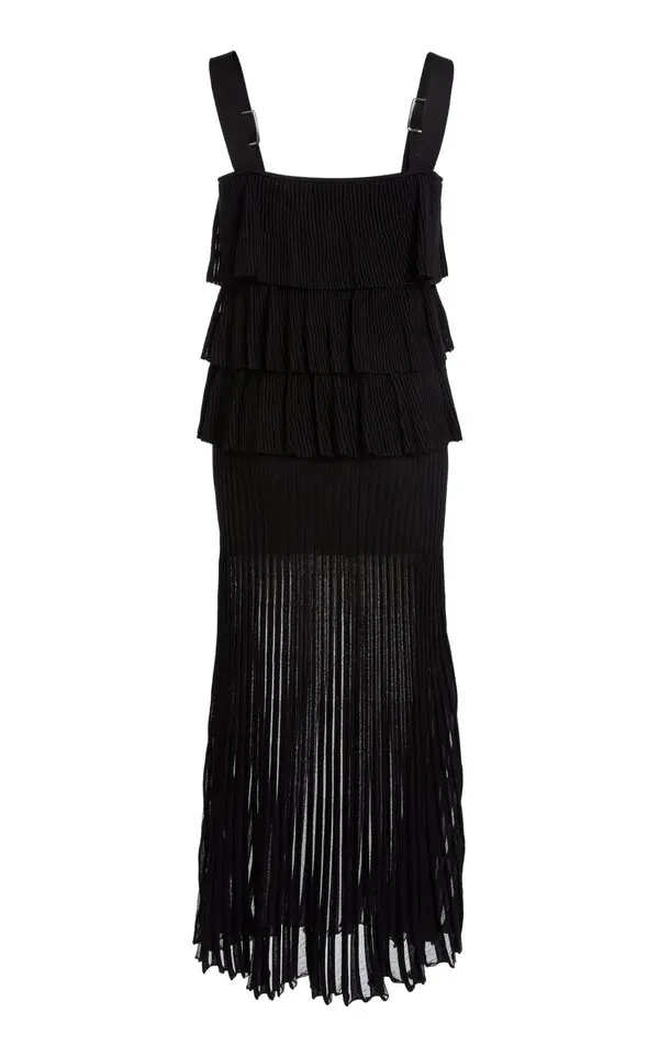 LANVIN Layered Pleated Cotton-silk Midi Dress