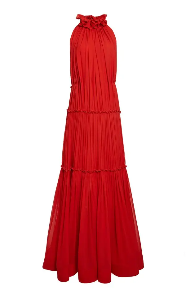 LANVIN Halter-neck Pleated Silk Dress