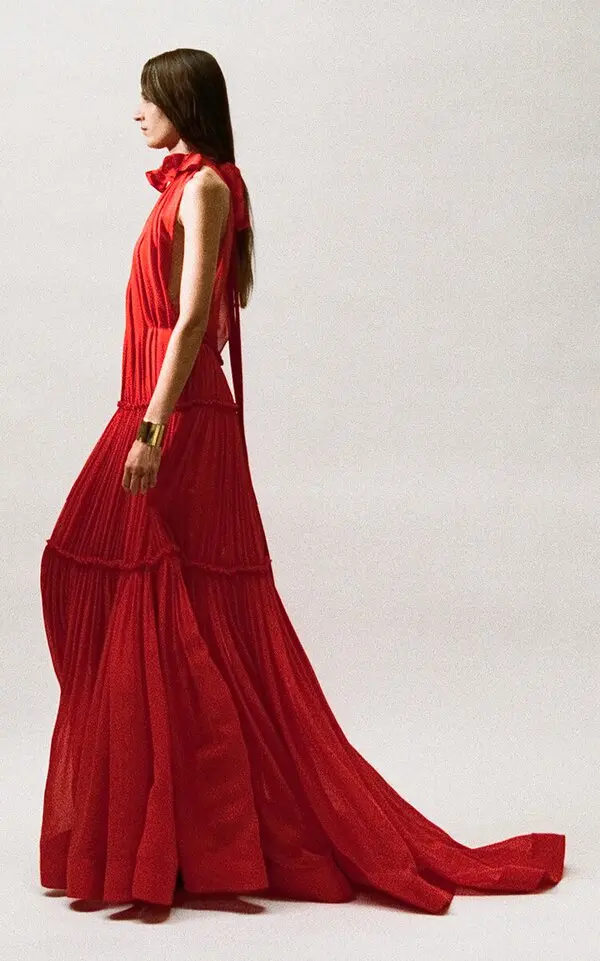 LANVIN Halter-neck Pleated Silk Dress