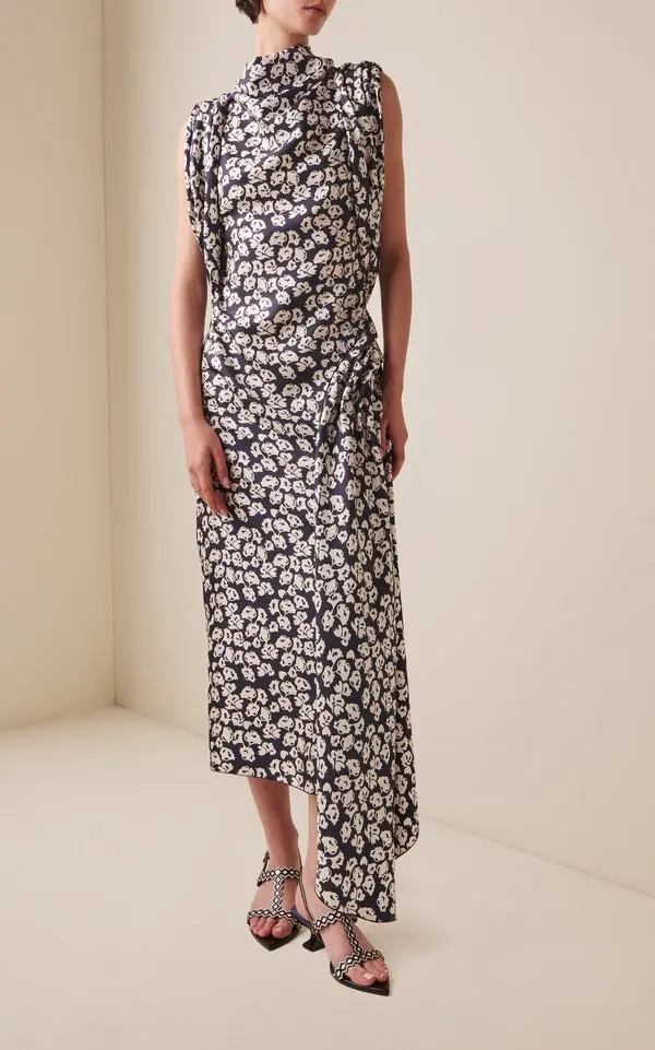 LANVIN Silk High-neck Wrap Midi Dress