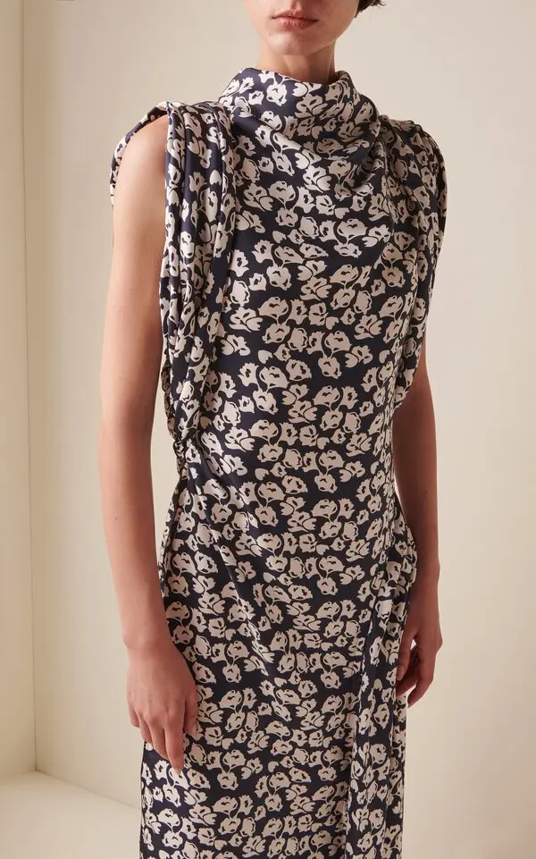 LANVIN Silk High-neck Wrap Midi Dress