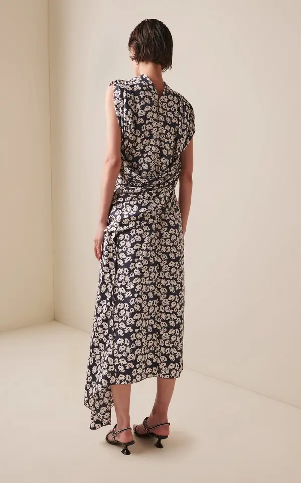 LANVIN Silk High-neck Wrap Midi Dress