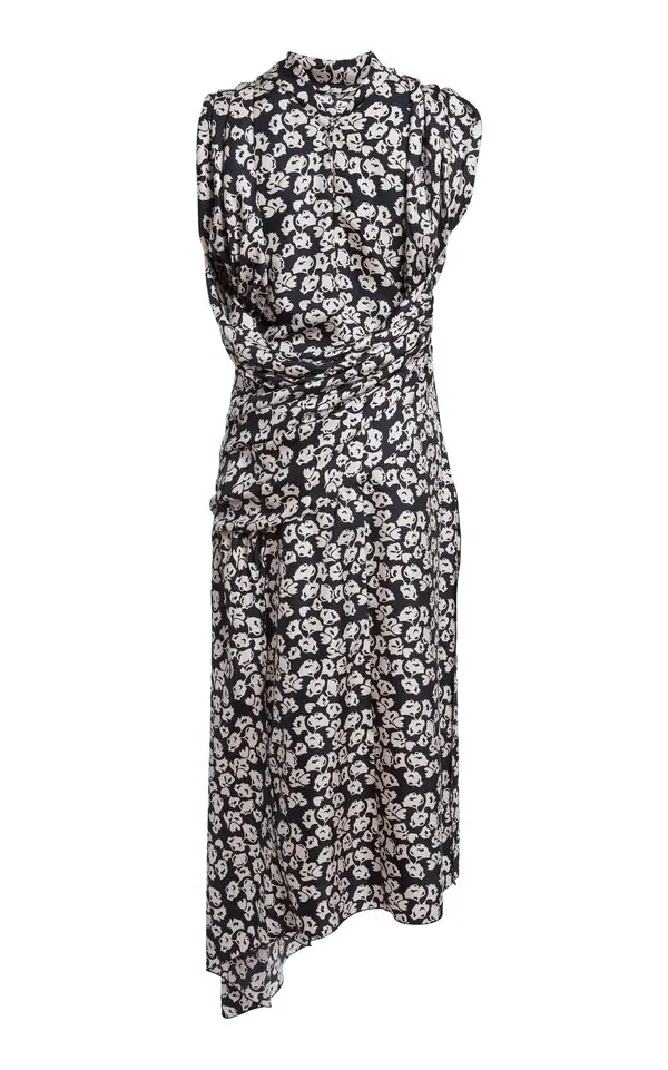 LANVIN Silk High-neck Wrap Midi Dress