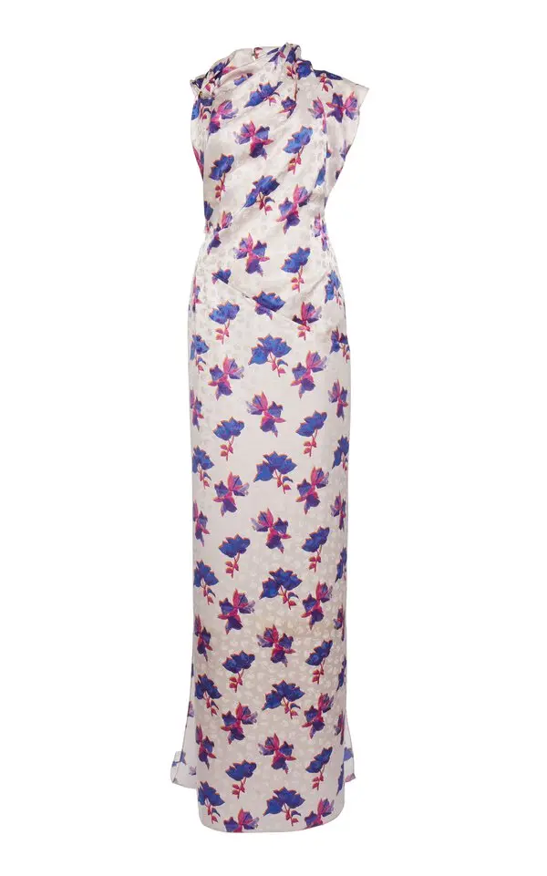 LANVIN Asymmetrical Low-cut Silk Maxi Dress - Multi