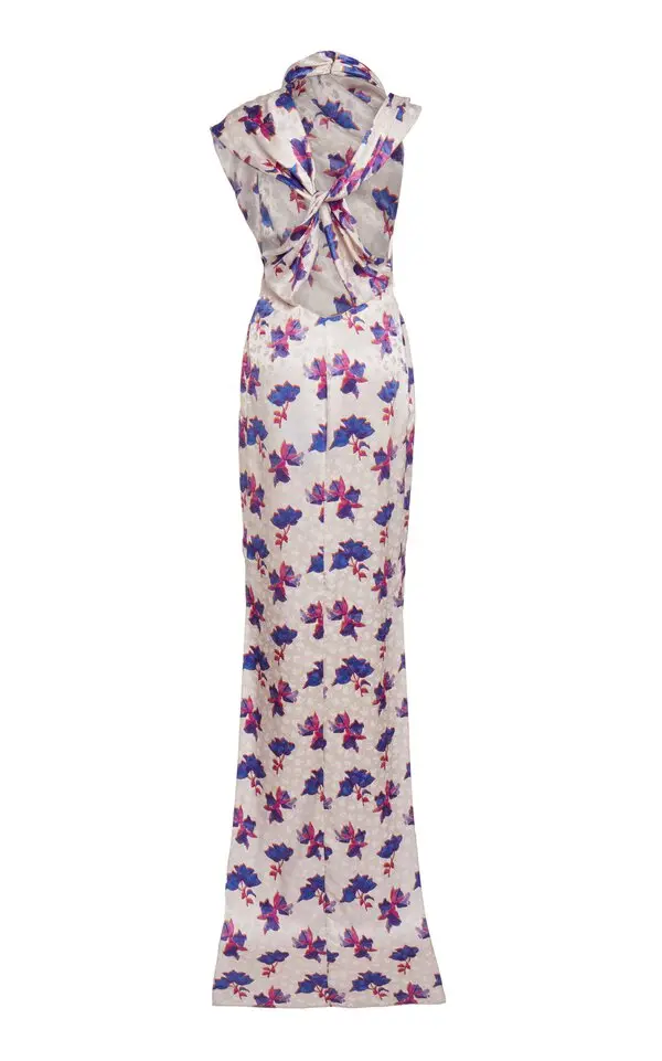 LANVIN Asymmetrical Low-cut Silk Maxi Dress
