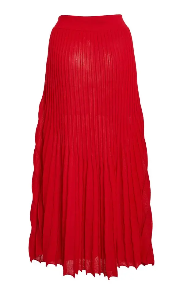 LANVIN Cotton-silk Pleated Knit Midi Skirt