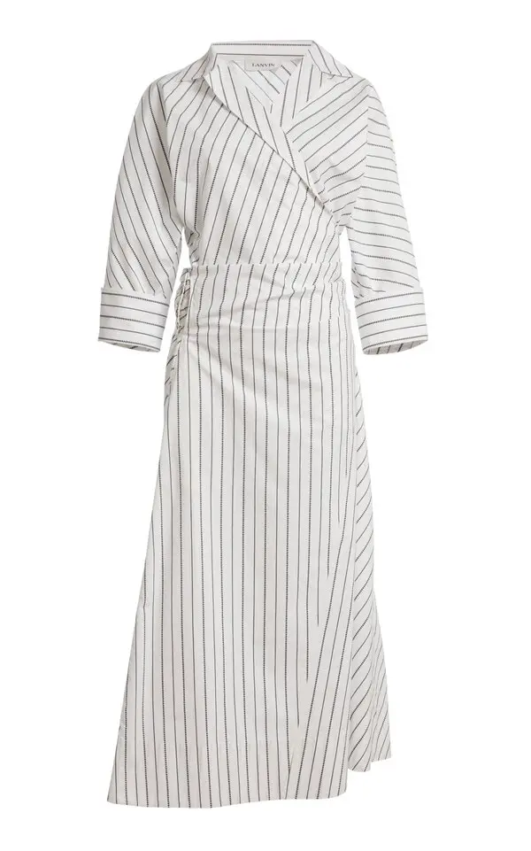 LANVIN Cotton Cinched Shirt Midi Dress